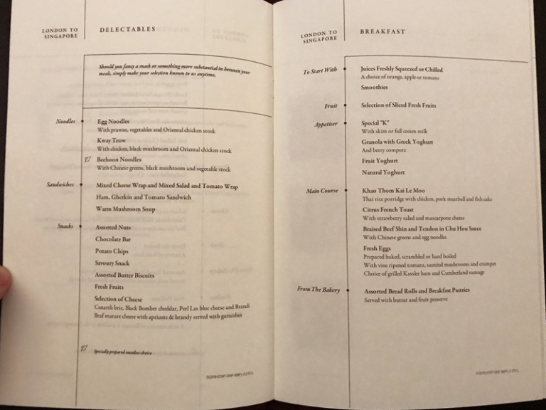 Singapore Airlines first class dine on demand and breakfast menu - The ...